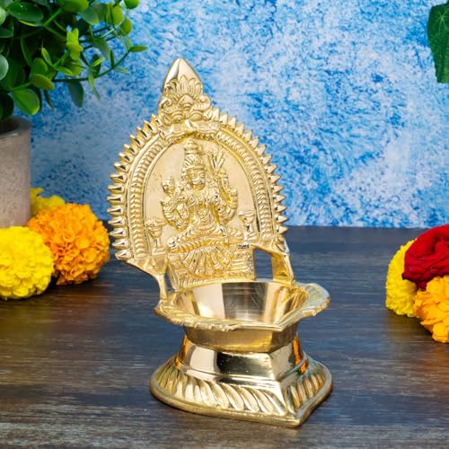 Rajarajeshwari Kamakshi Brass Diya for Pooja | 5.75 Inch, 400g ...