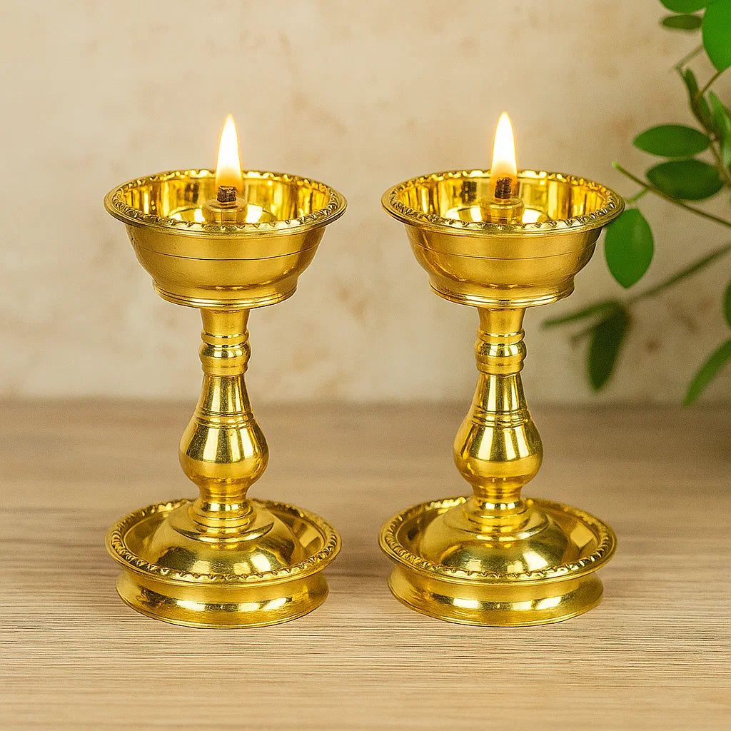Brass Heavy Udupi Nanda Diya (no-2, Set of 2) – Bhimonee Decor